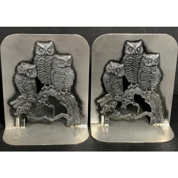 Office | Vintage Owl Bookends Pewter Antiqued Book Ends Silver Book ...